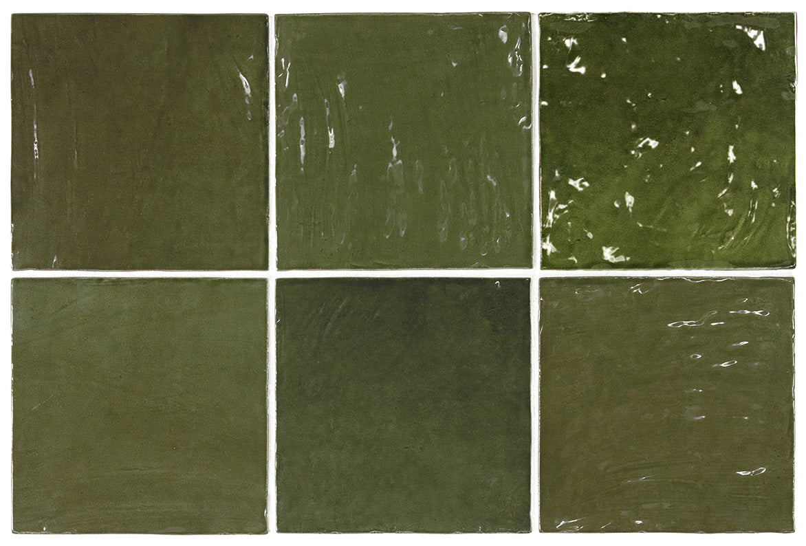 La Riviera Botanical Green Gloss Wall Tile 132x132mm (1.00m2 box ...